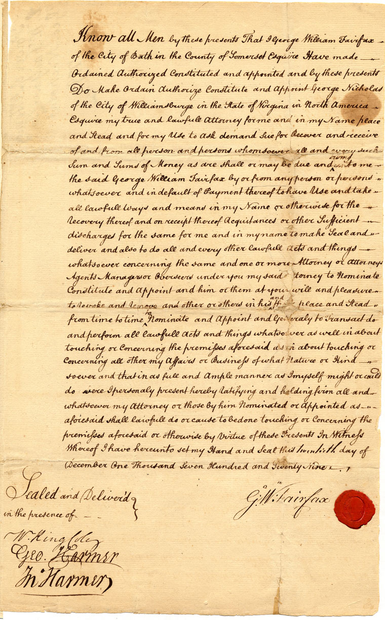 George William Fairfax letters | The Colonial Williamsburg Official ...